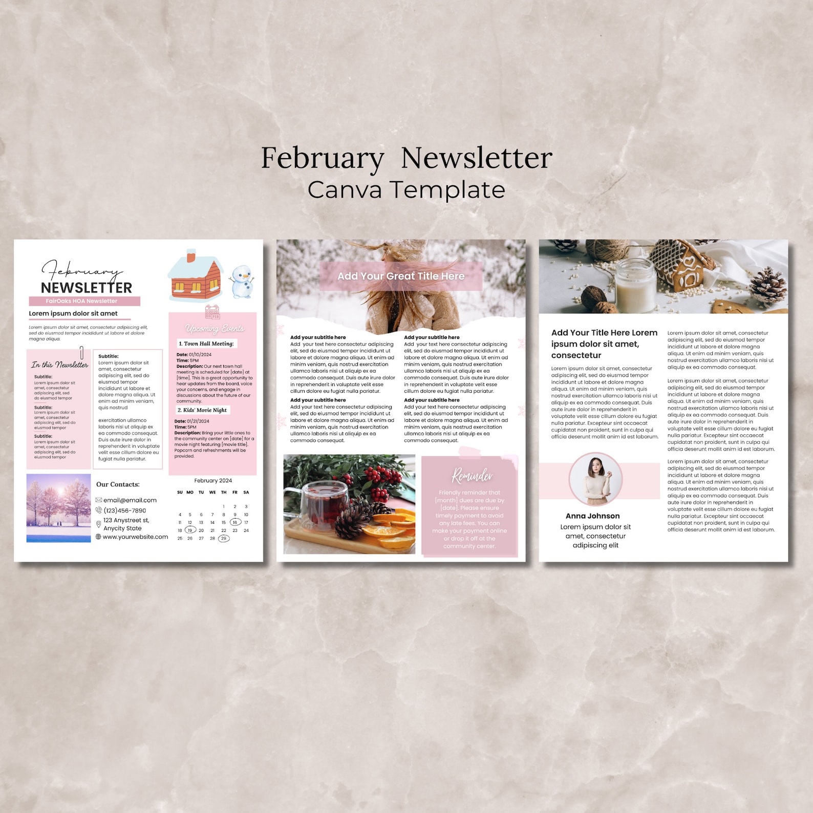 HOA Monthly Newsletter Canva Template, Editable Full Year 2026 ...