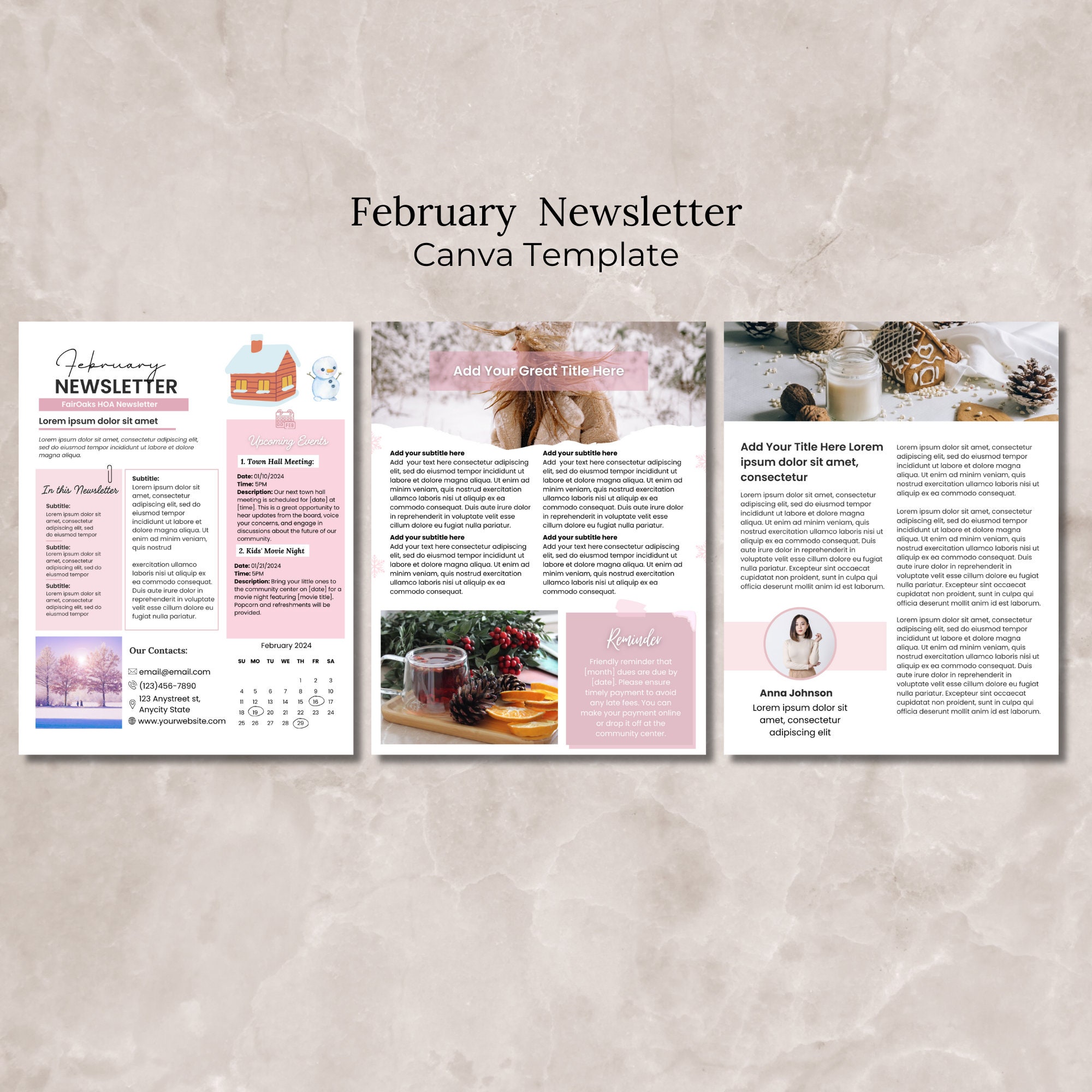 HOA Monthly Newsletter Canva Template, Editable Full Year Newsletter ...