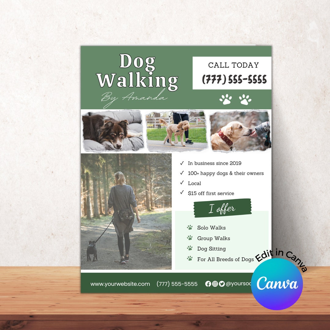 Dog Walker Services Flyer Dog Walking Service Business Canva - Etsy