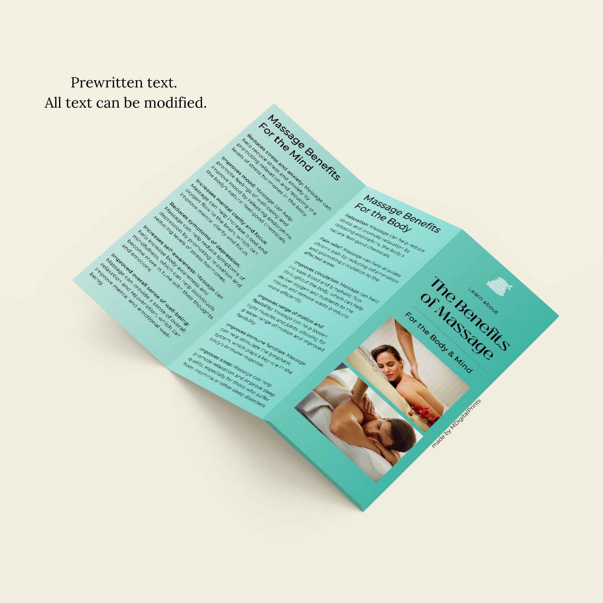 Massage Trifold Brochure Canva Template, Massage Benefits Flyer ...