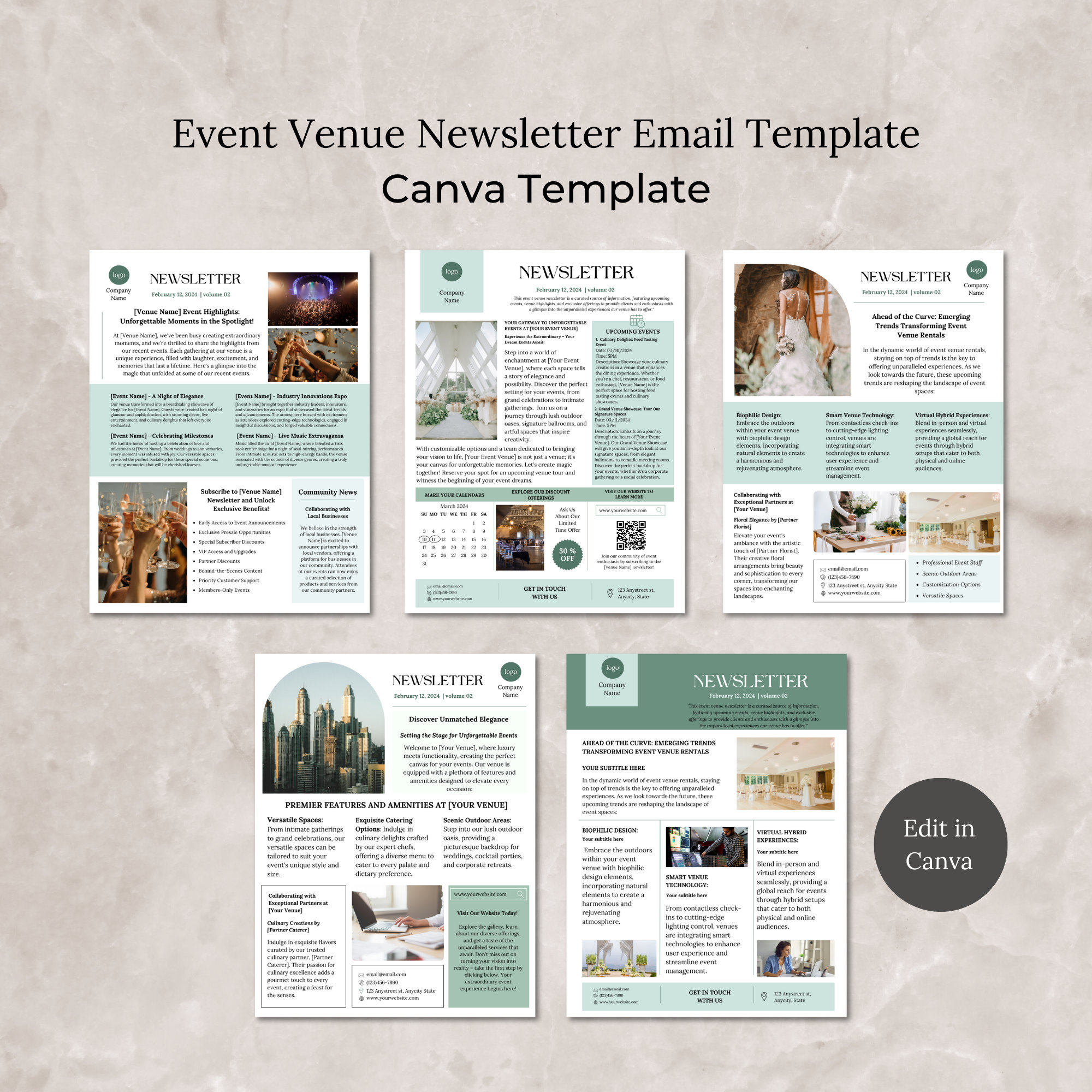 Event Venue Newsletter Template Canva, Editable Venue Rental Business ...