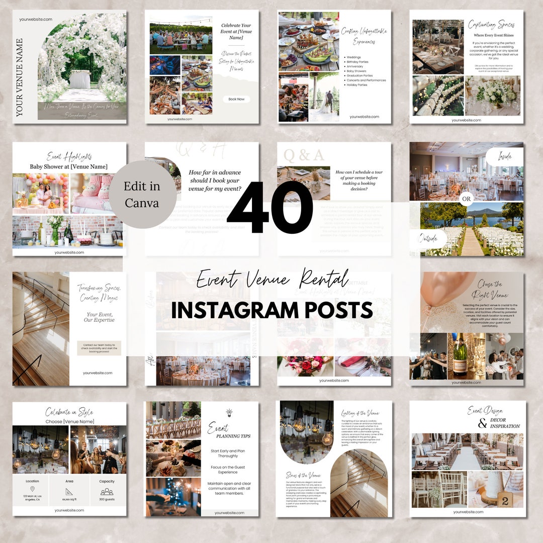 Event Venue Rental Instagram Posts Canva Template Editable Wedding ...