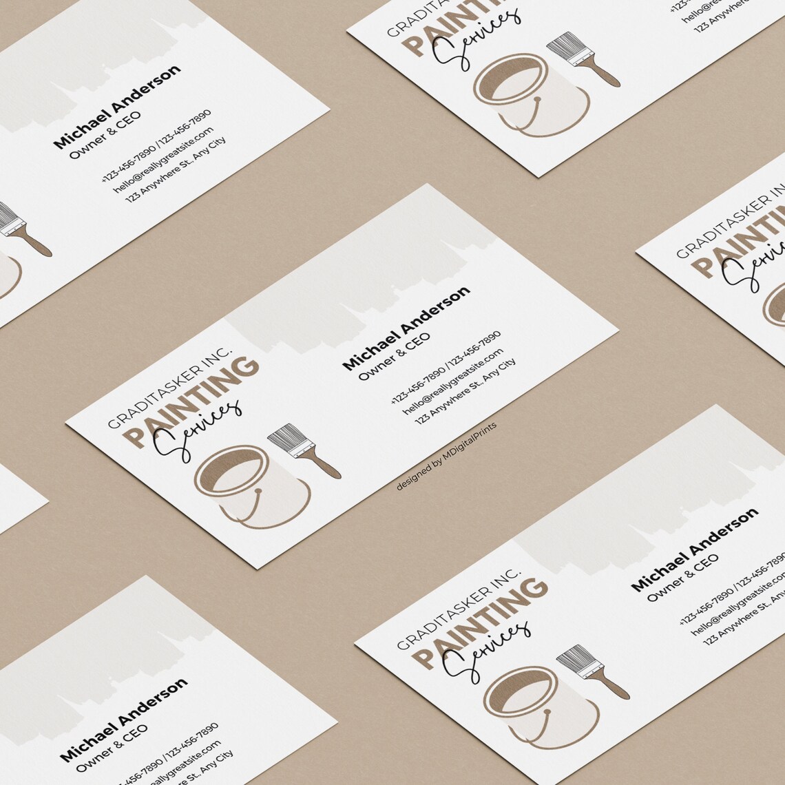 Painter Business Card Canva Template, Painting Services Editable ...