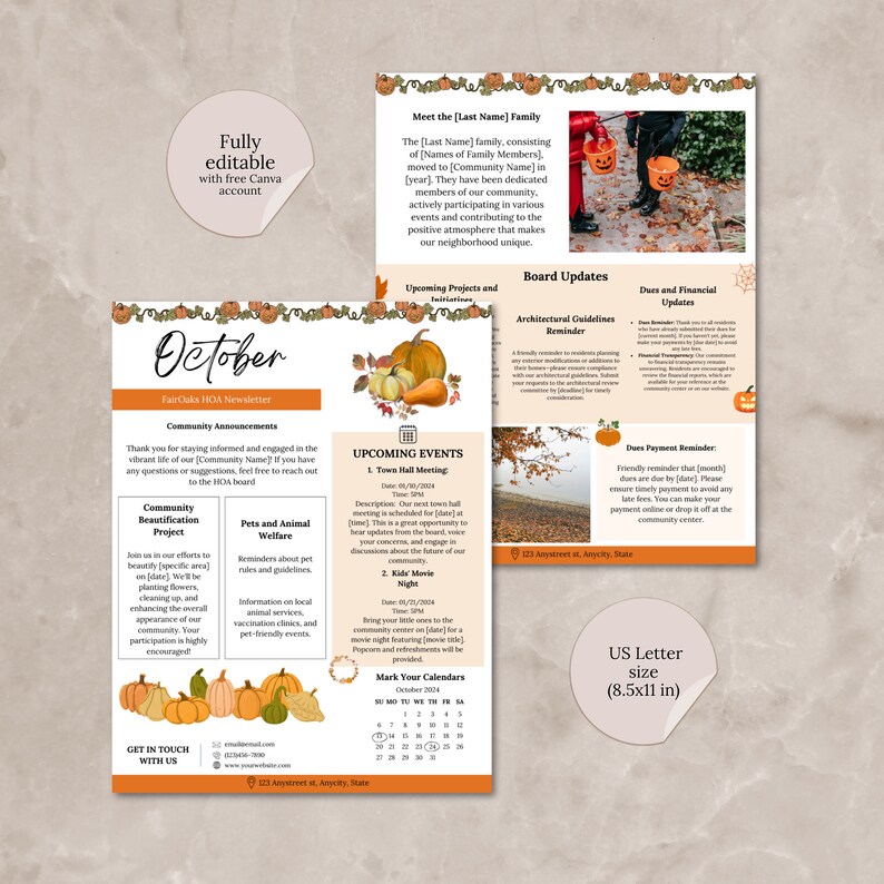 October HOA Newsletter Canva Template Editable October Newsletter ...