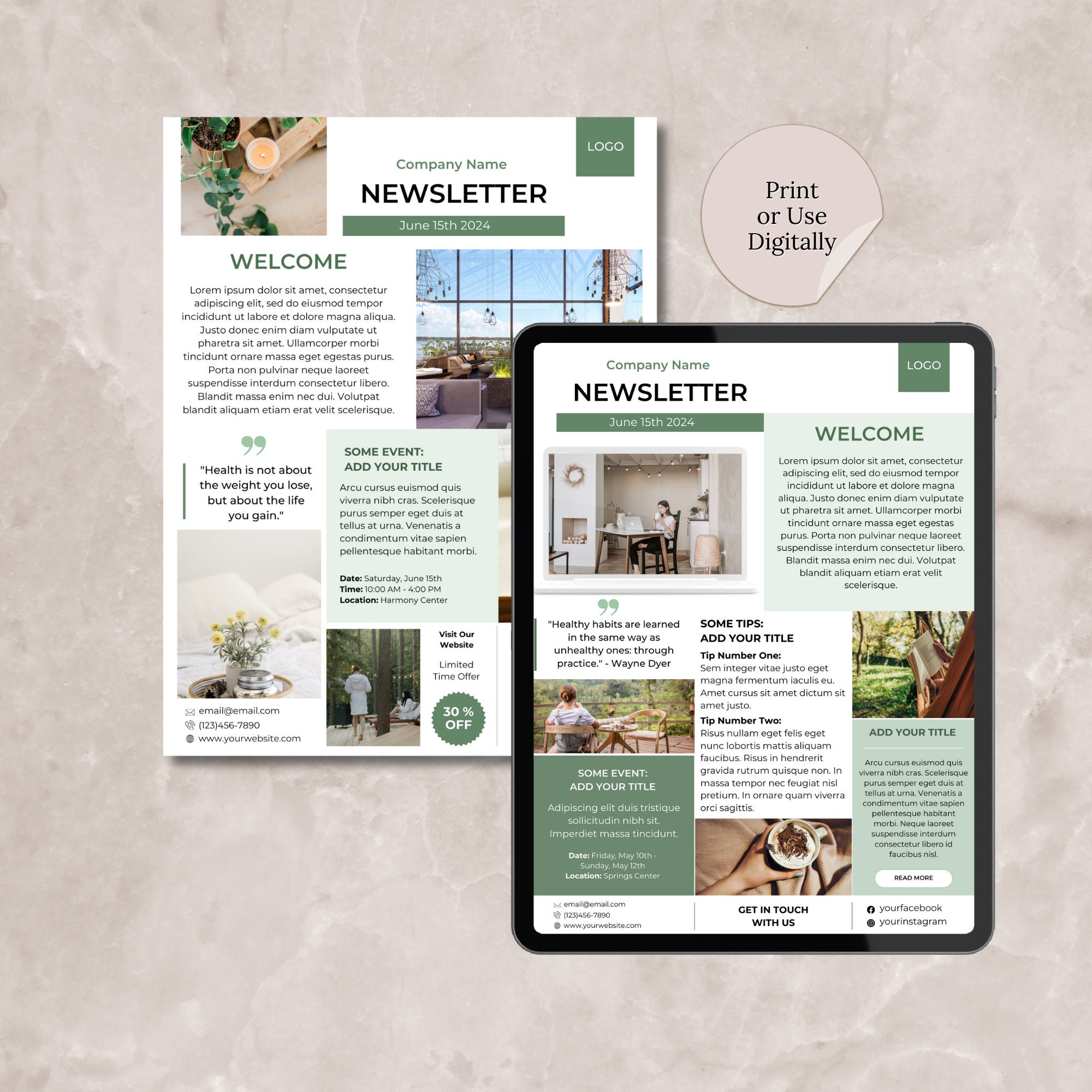 Newsletter Email Template Canva, Sage Green Editable Business Monthly ...