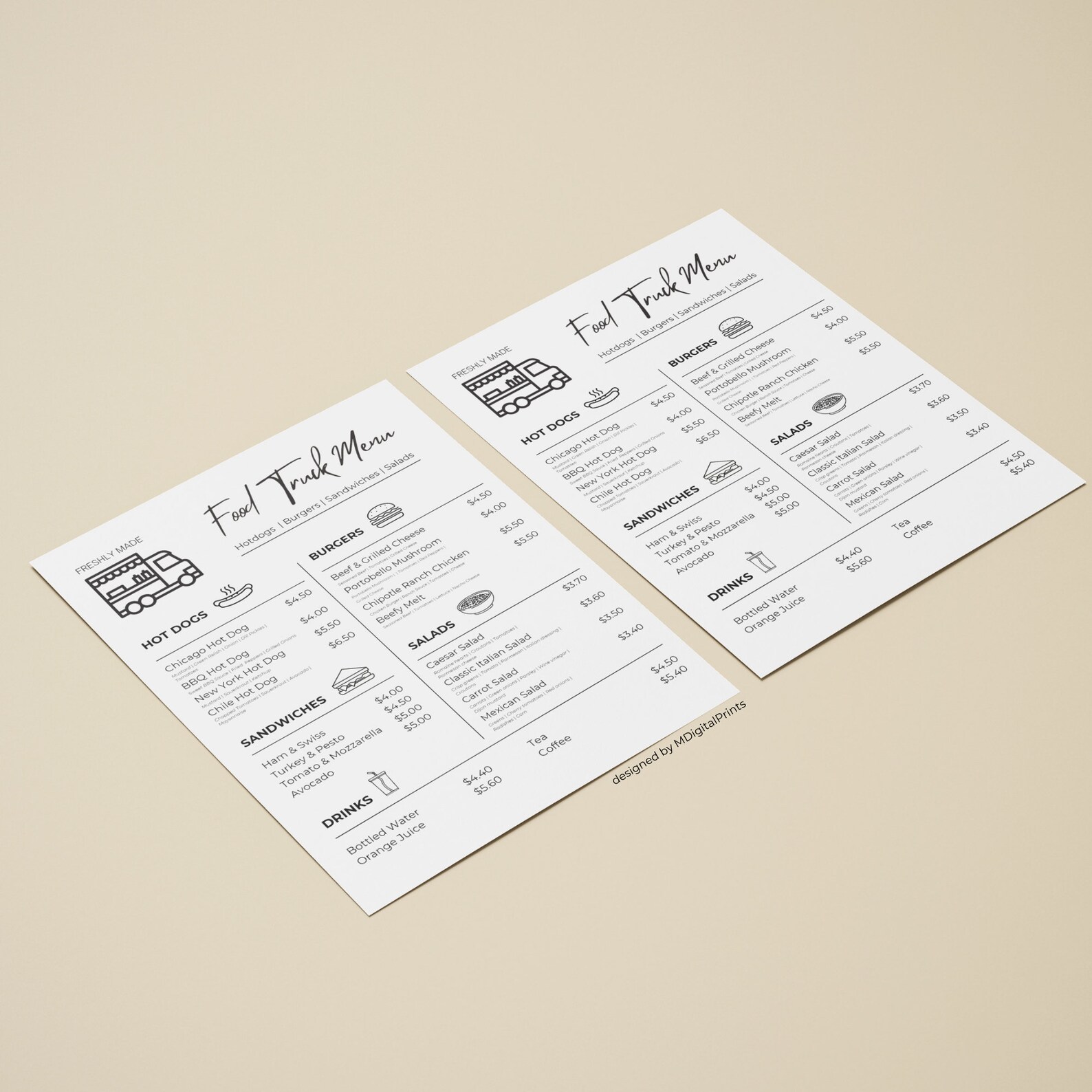 Food Truck Menu Canva Template, Editable Fast Food Menu, Minimalist ...