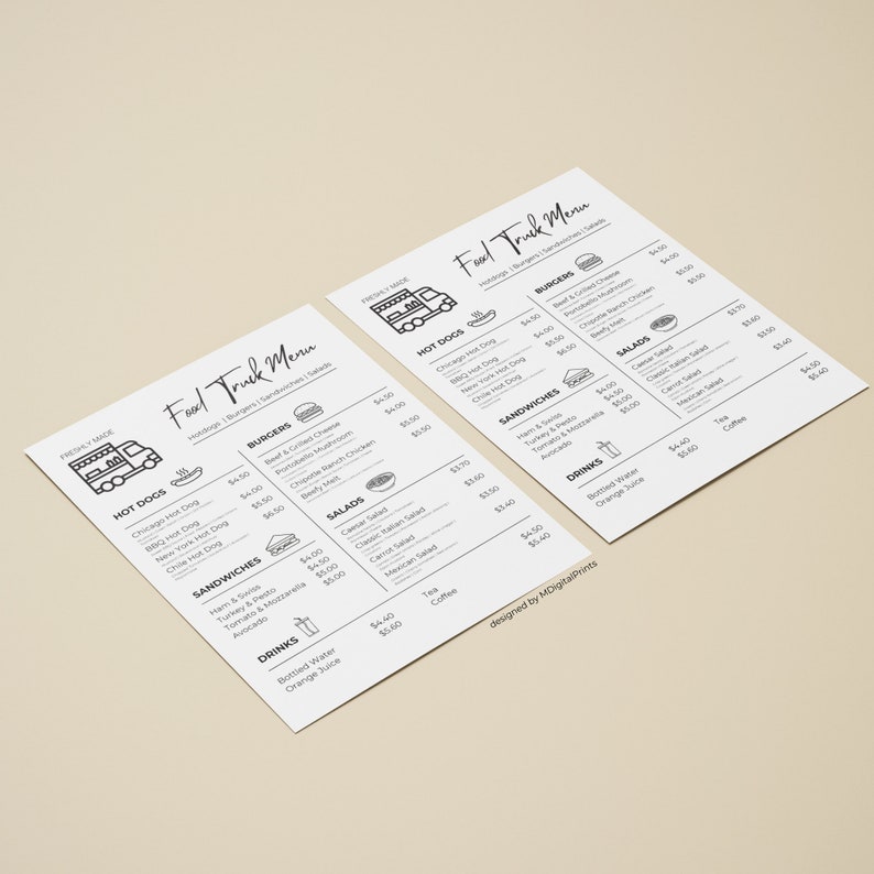 Food Truck Menu Canva Template, Editable Fast Food Menu, Minimalist ...