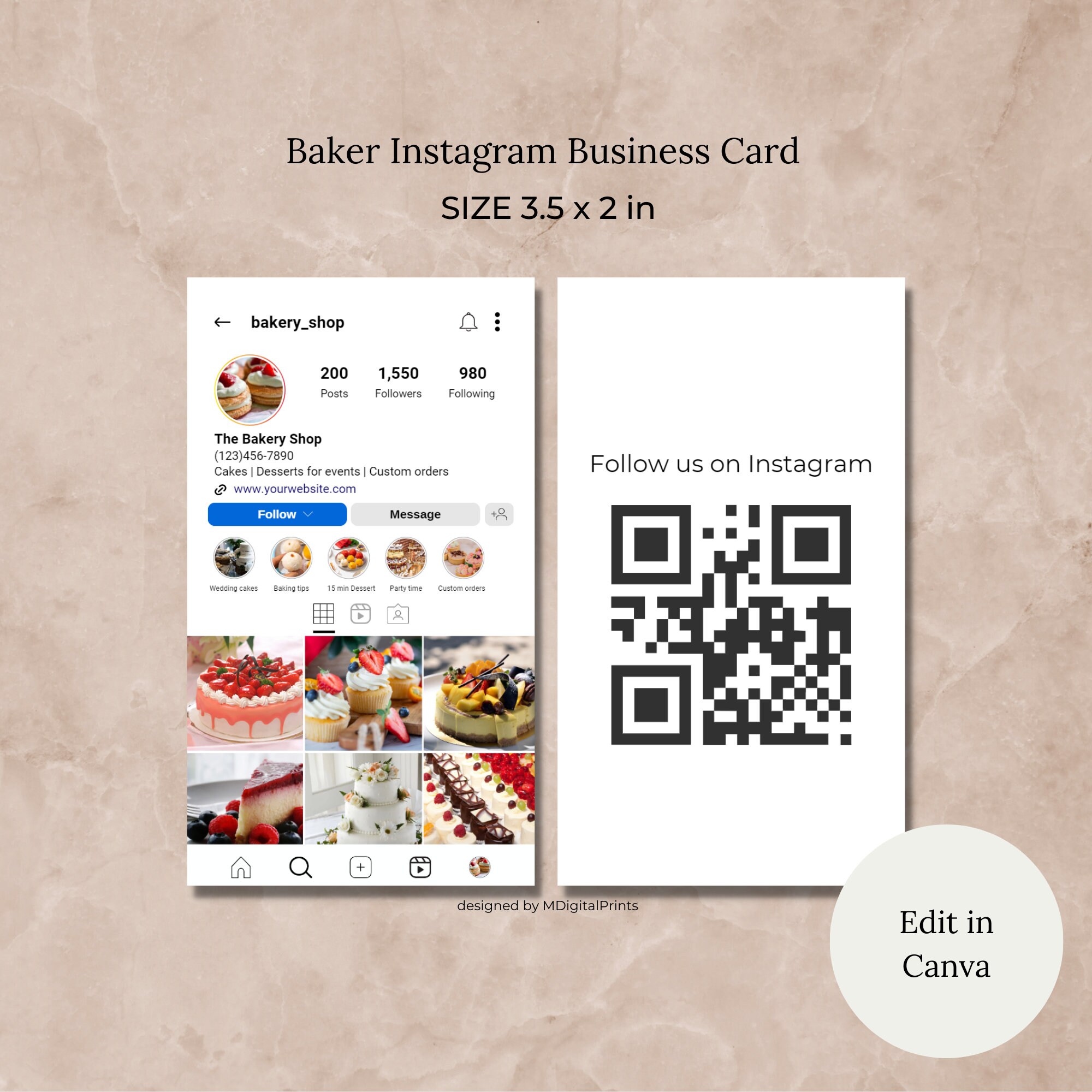 Instagram UI Business Card Canva Template, Baking Editable IG Business ...