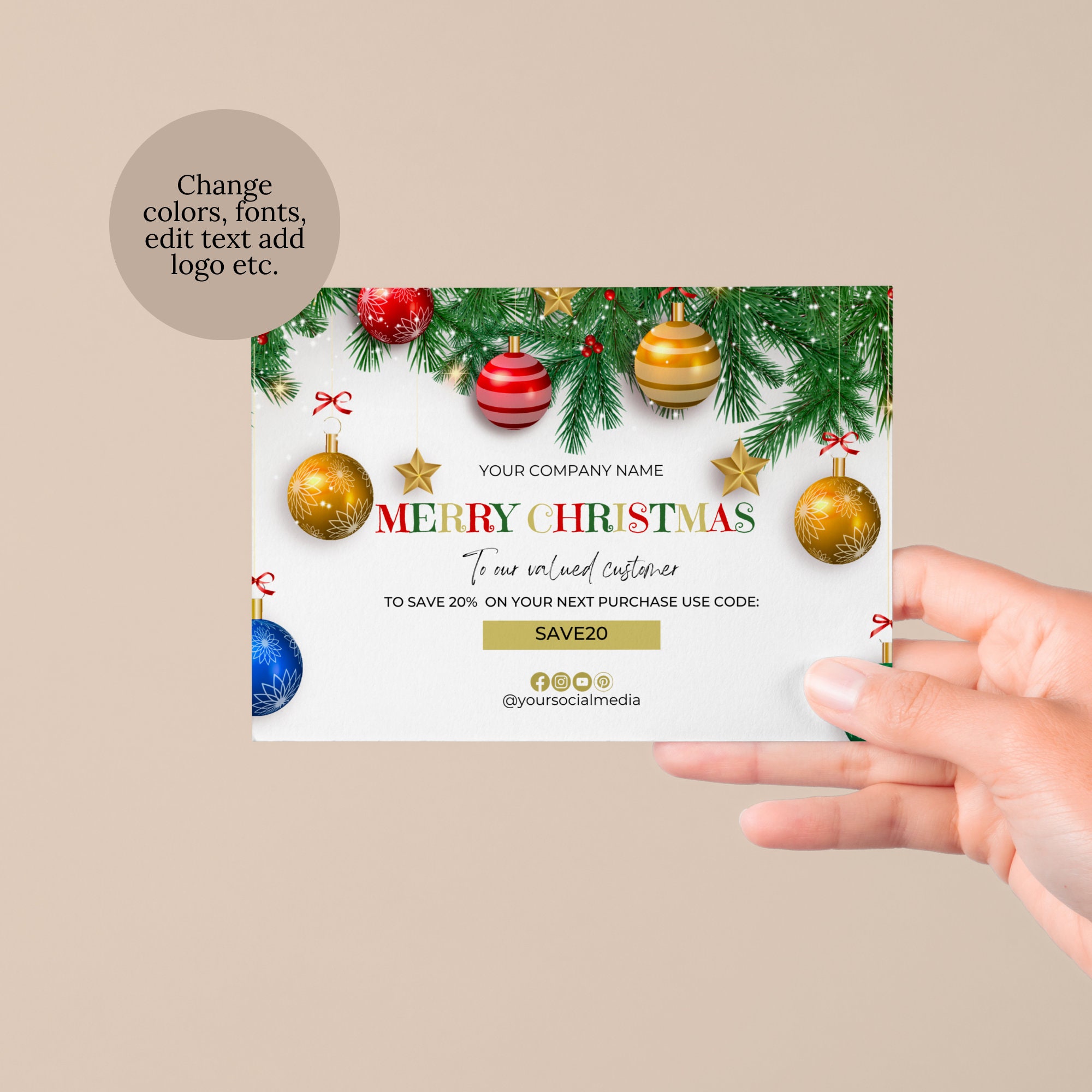 Holiday Business Thank You Card Canva Template Editable - Etsy