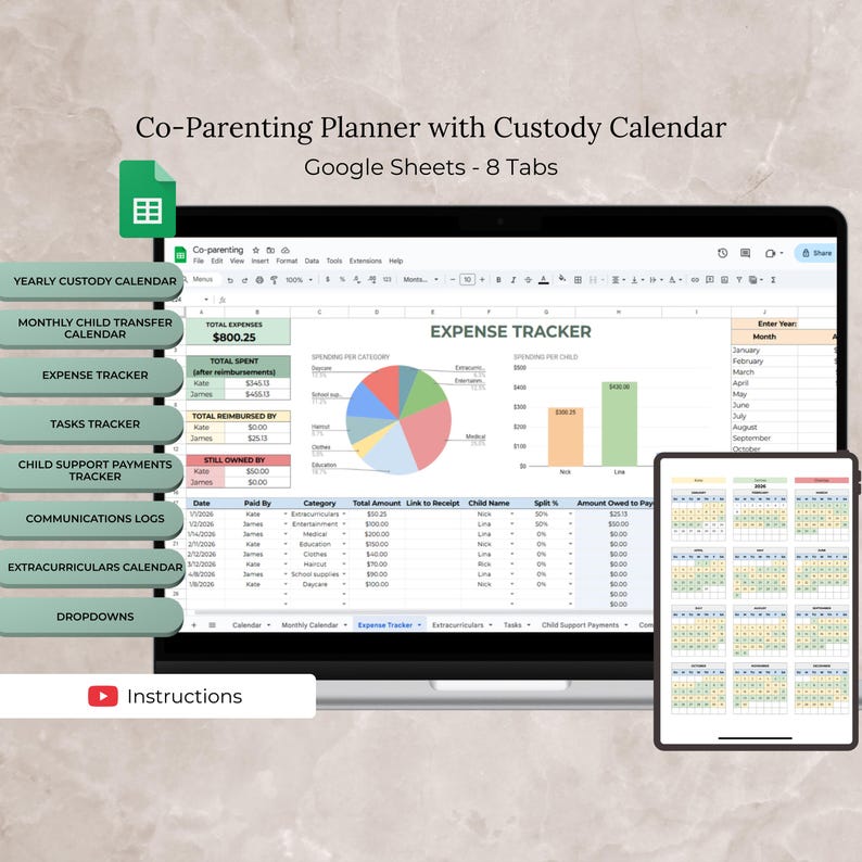 Co-parenting Planner Google Sheets, Custody Schedule, Child Support ...