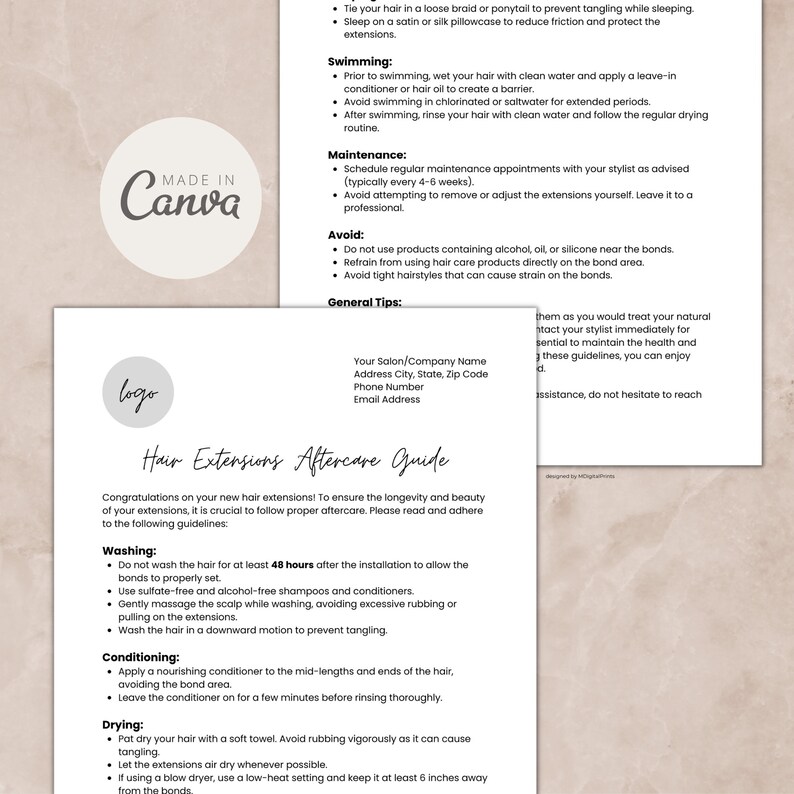 Hair Extensions Salon Templates Canva, Editable Hair Client Consent ...