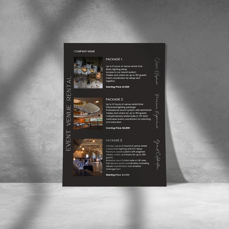 Event Venue Rental Packages Pricing Canva Template, Editable Wedding ...