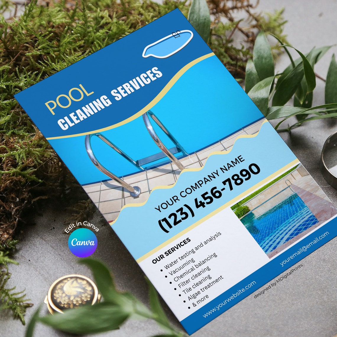 Pool Services Flyer Canva Template, Swimming Pool Business Editable ...