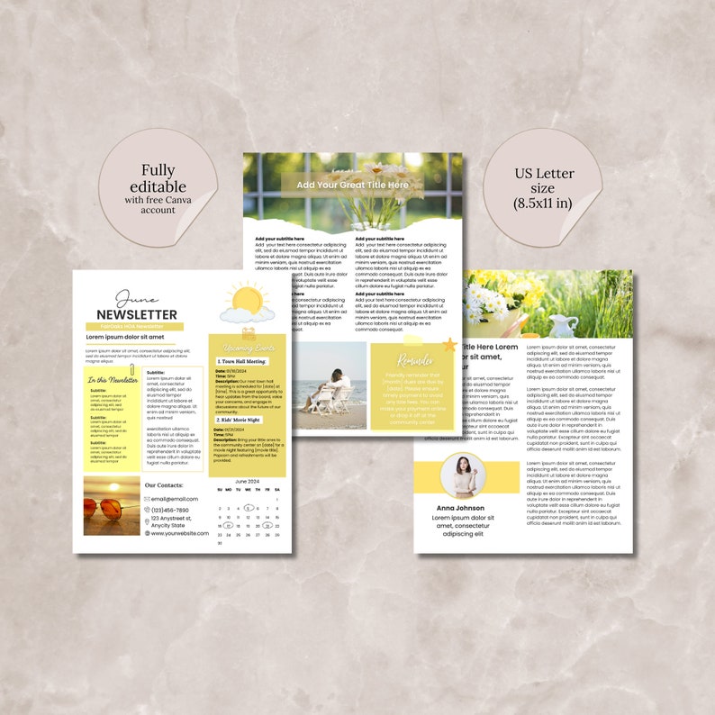 HOA Monthly Newsletter Canva Template, Editable Full Year 2026 ...