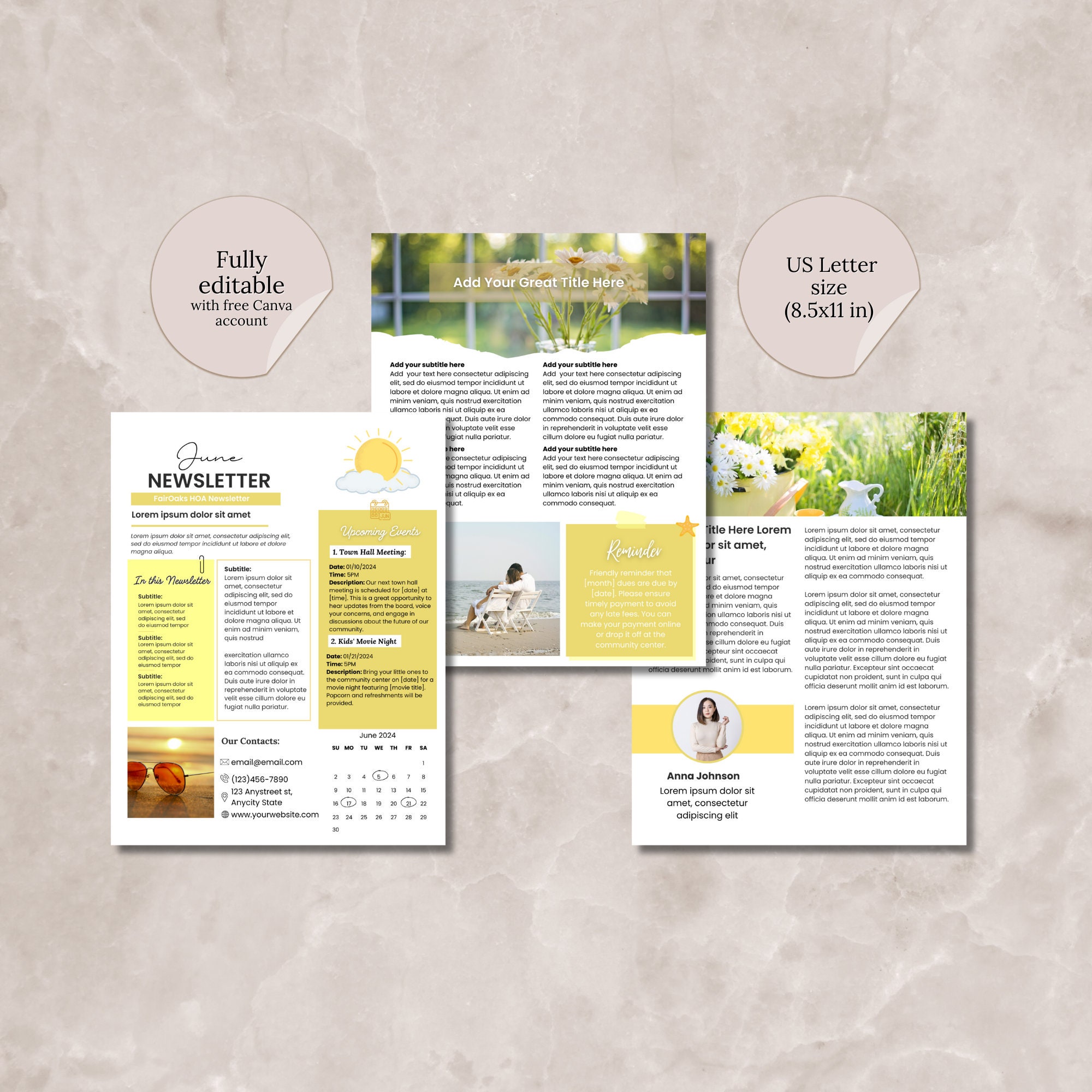 HOA Monthly Newsletter Canva Template, Editable Full Year Newsletter ...