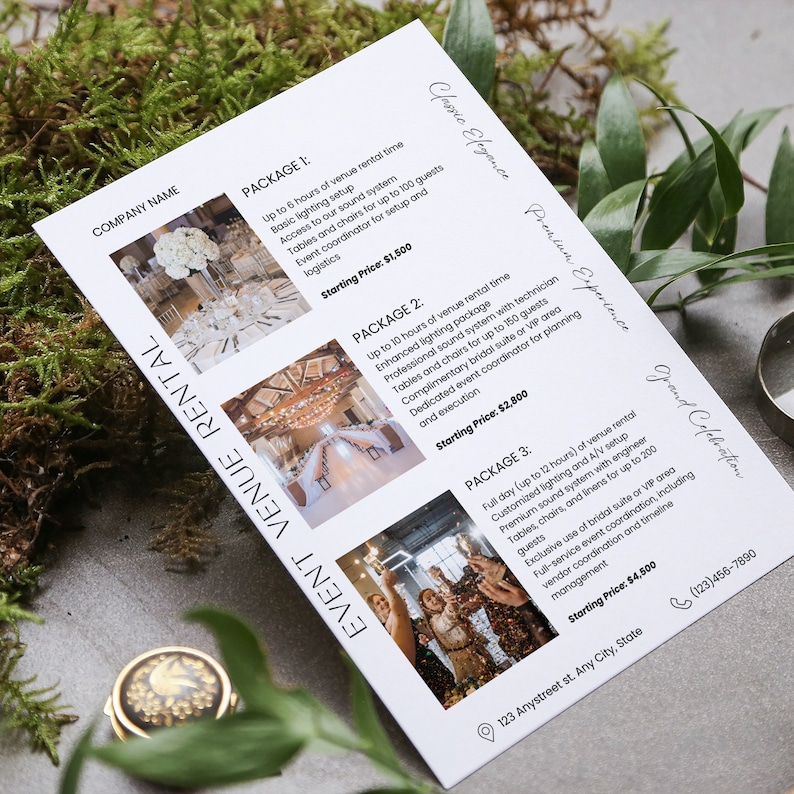 Event Venue Rental Packages Pricing Canva Template, Editable Wedding ...