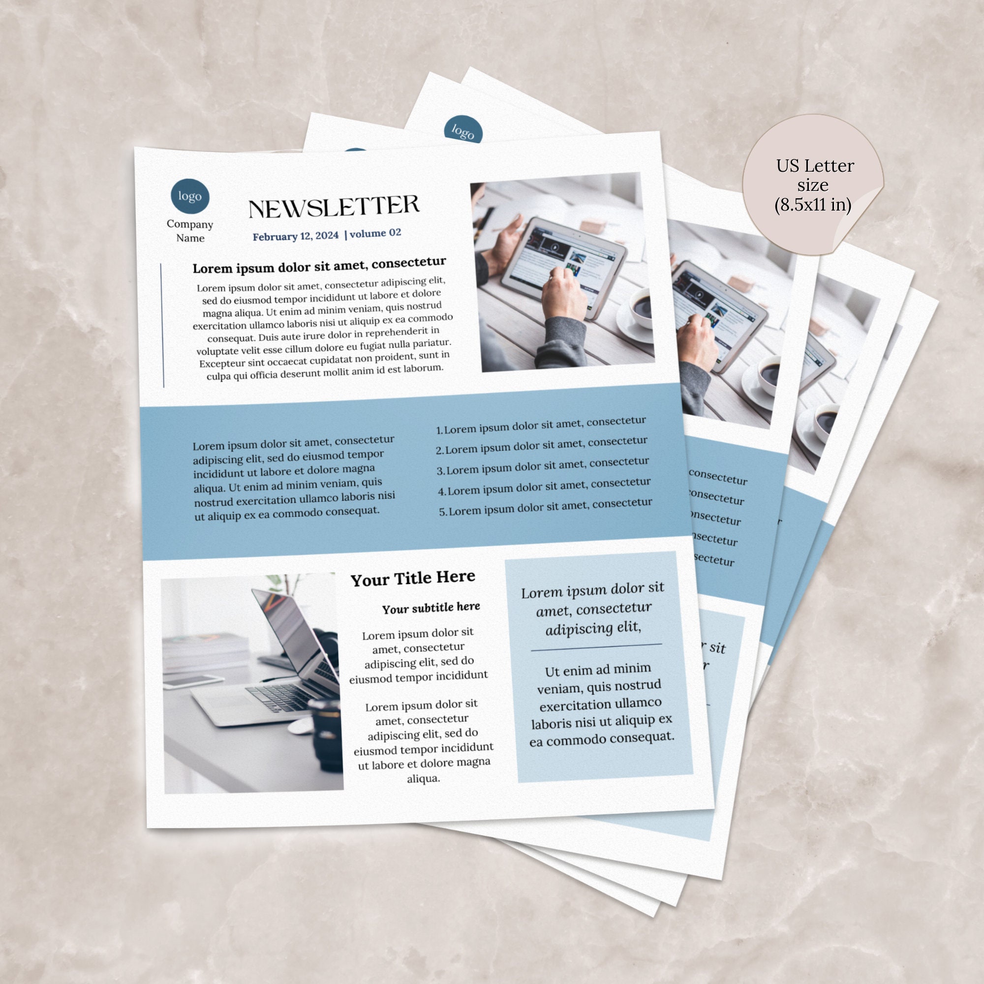 Newsletter Email Template Canva, Blue Editable Business Monthly ...
