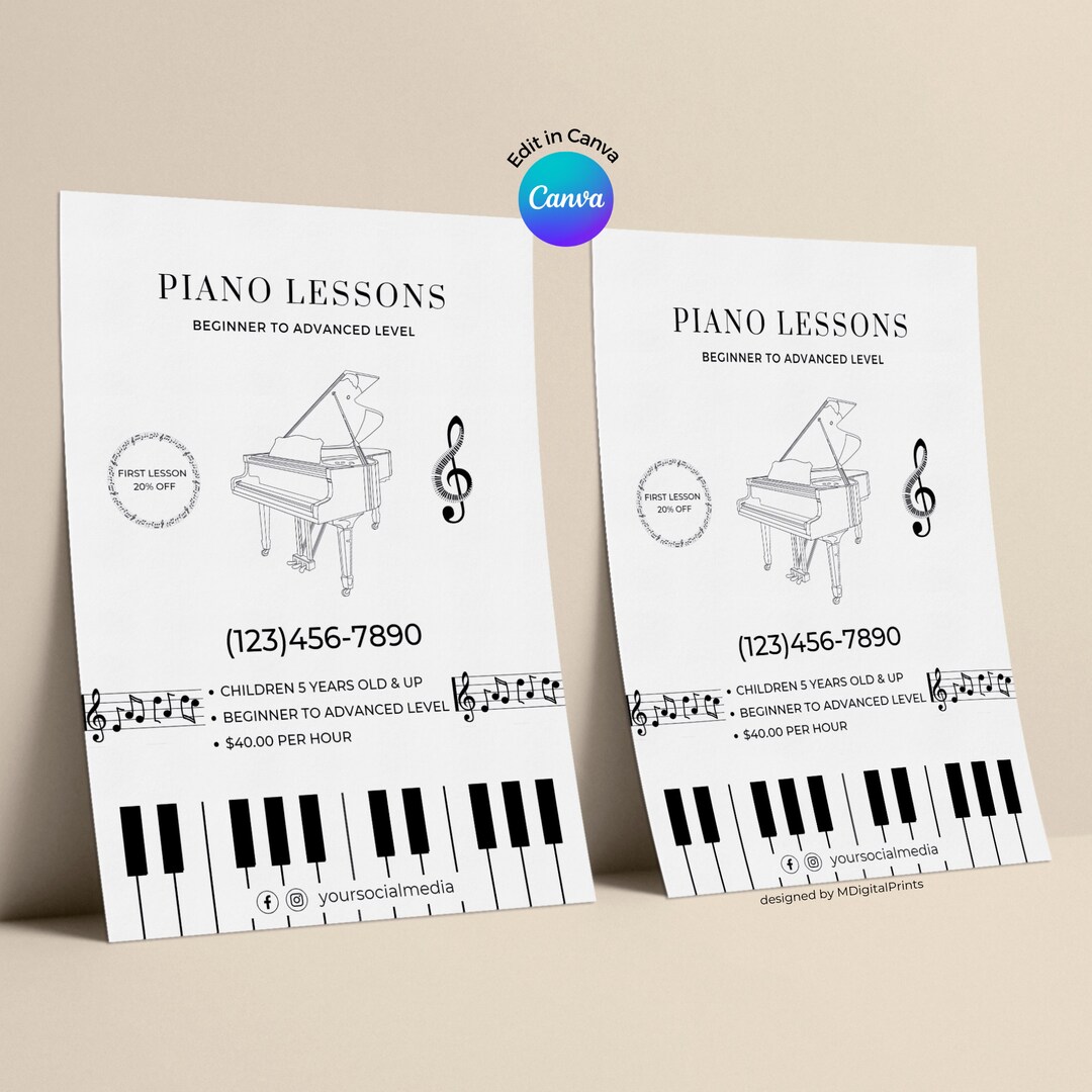 Piano Lessons Flyer Canva Template Piano Teacher Editable - Etsy