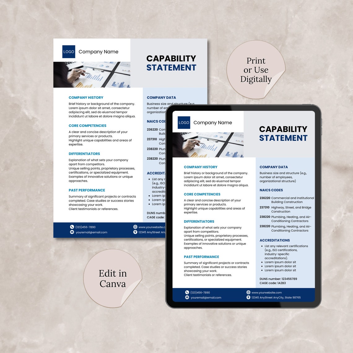 Capability Statement Canva Template Editable Capability Statement ...