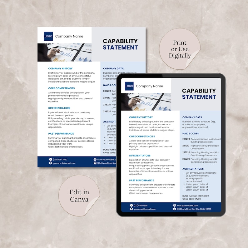 Capability Statement Canva Template Editable Capability Statement Document Government ...