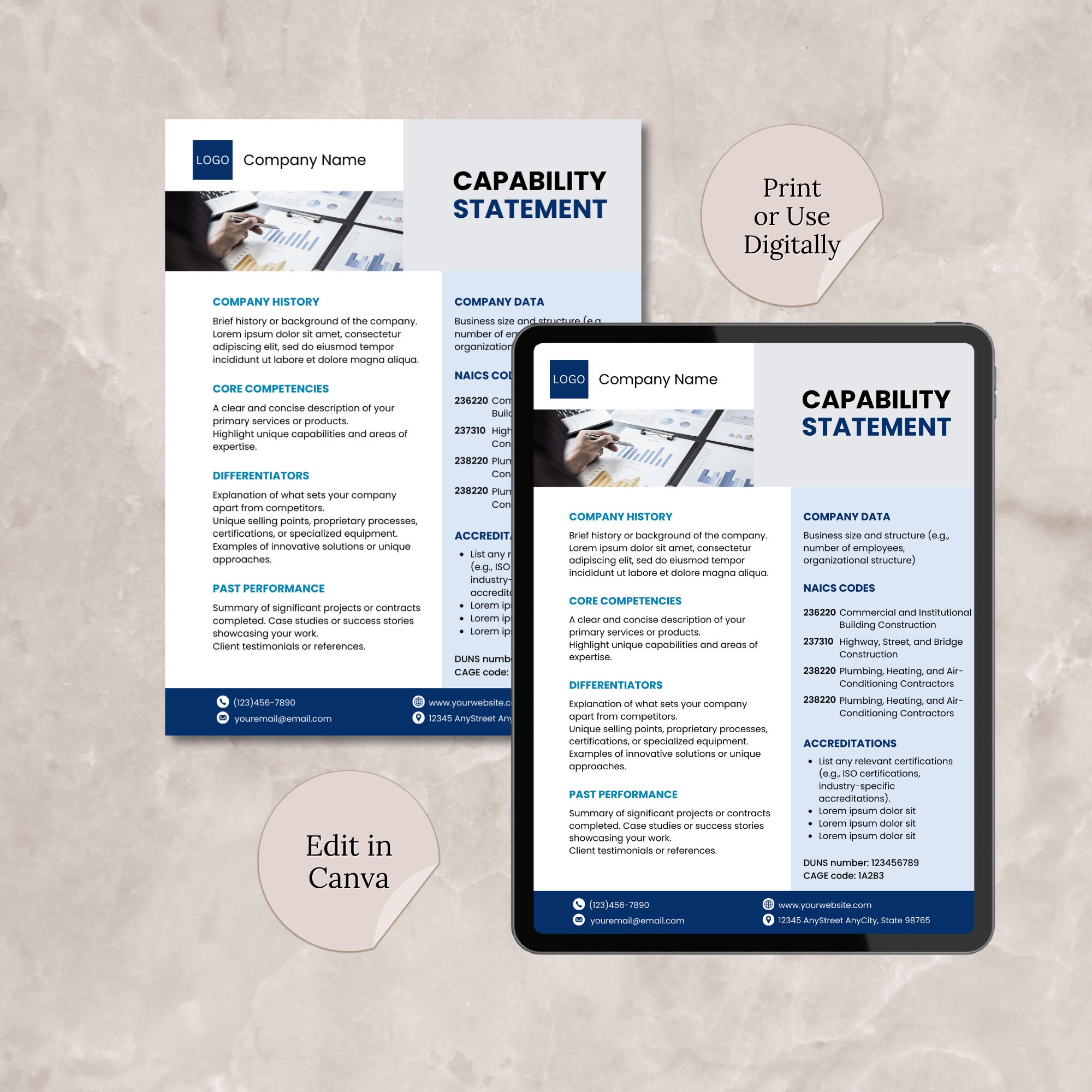 Capability Statement Canva Template Editable Capability Statement ...