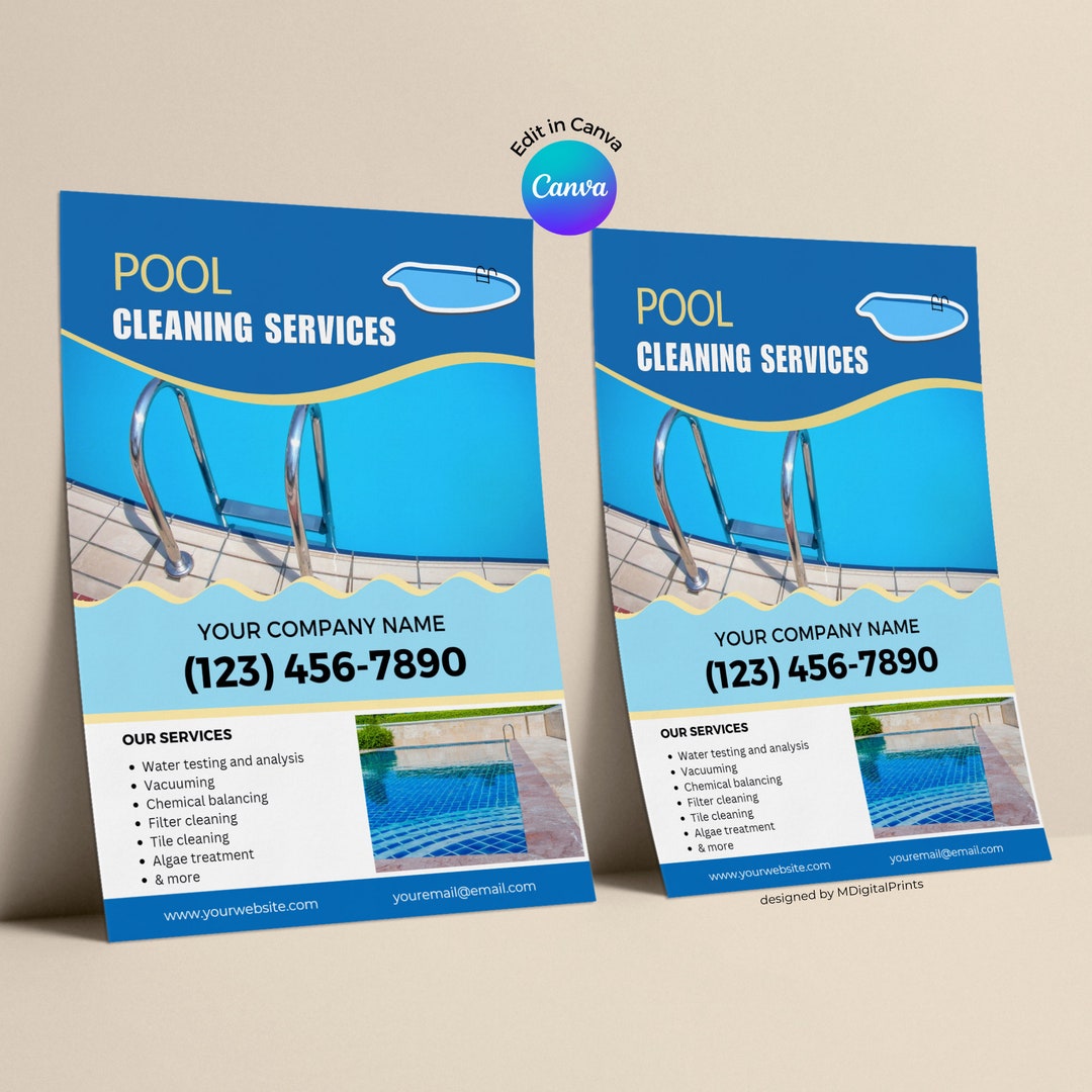 Pool Services Flyer Canva Template, Swimming Pool Business Editable ...