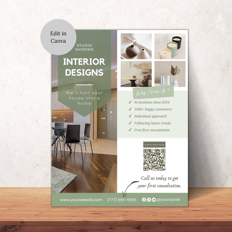 Interior Designer Flyer Canva Template, Interior Design Business ...