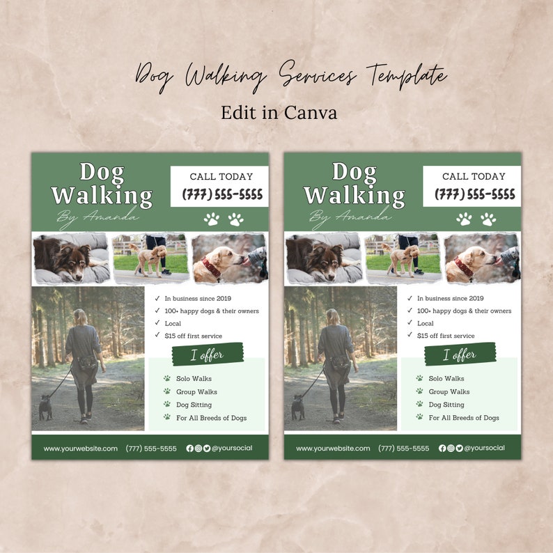 Dog Walker Services Flyer, Dog Walking Service Business Canva Template, Dog Walking Promotion ...