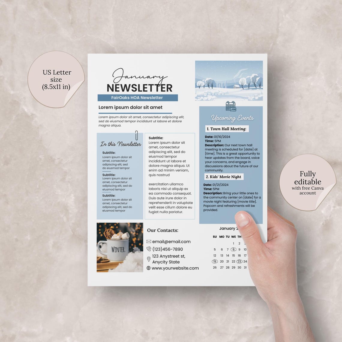 January Newsletter 2026 Canva Template Editable January HOA Newsletter ...