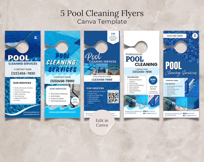 Pool Cleaning Services Flyer Bundle Canva Template, Editable Swimming ...