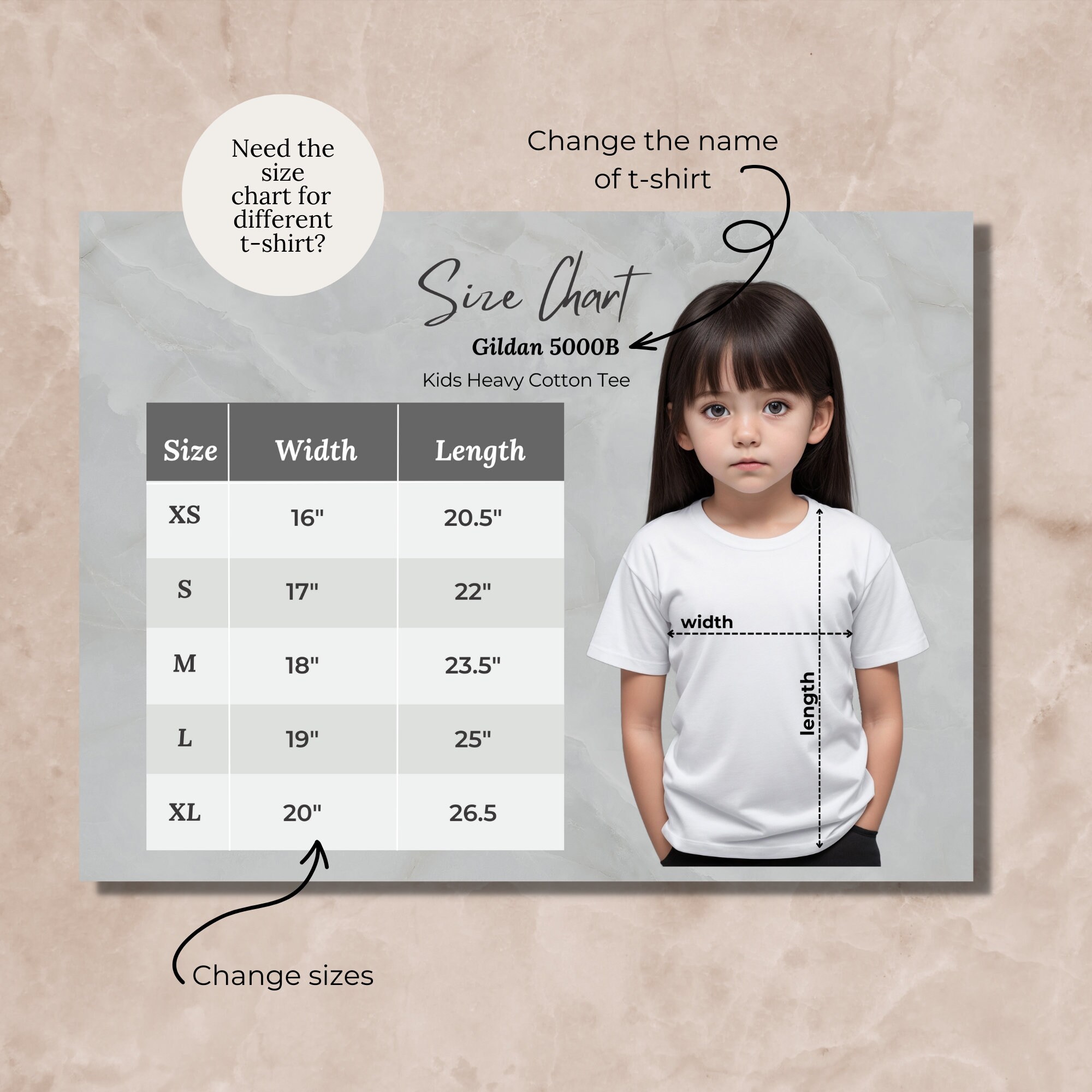 Editable Gildan 5000b Kids Size Chart Canva Template Bundle, Gildan ...
