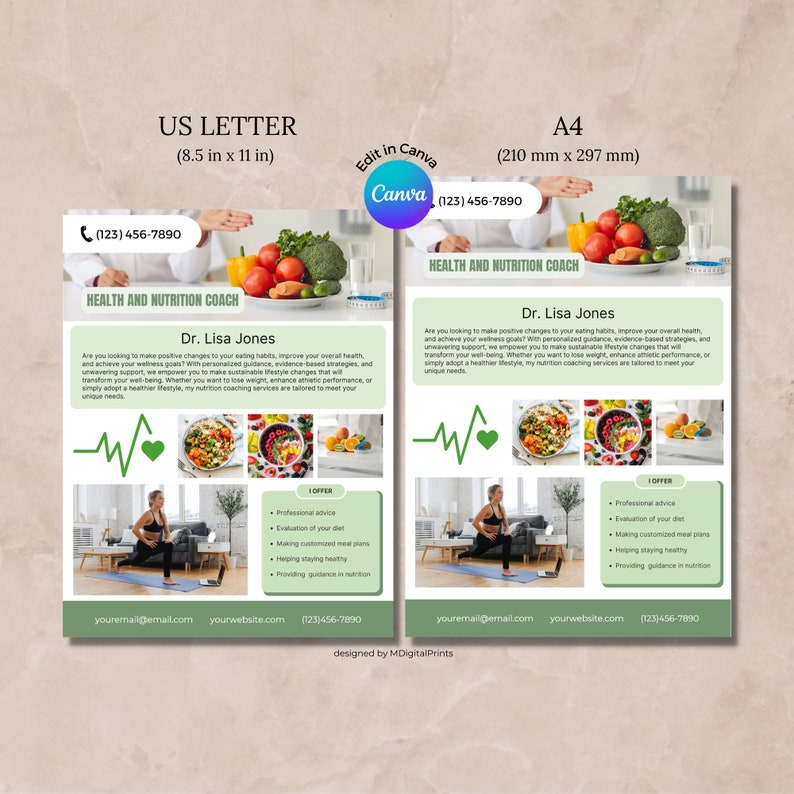Health and Nutrition Coach Flyer Canva Template, Wellness Coach Flyer ...