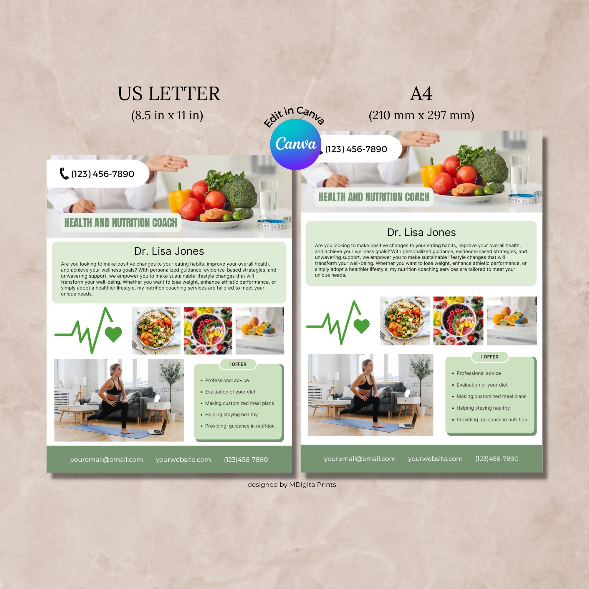 Health and Nutrition Coach Flyer Canva Template, Wellness Coach Flyer ...