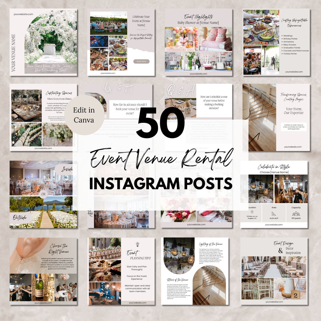 Event Venue Rental Instagram Posts Canva Template Editable Wedding ...