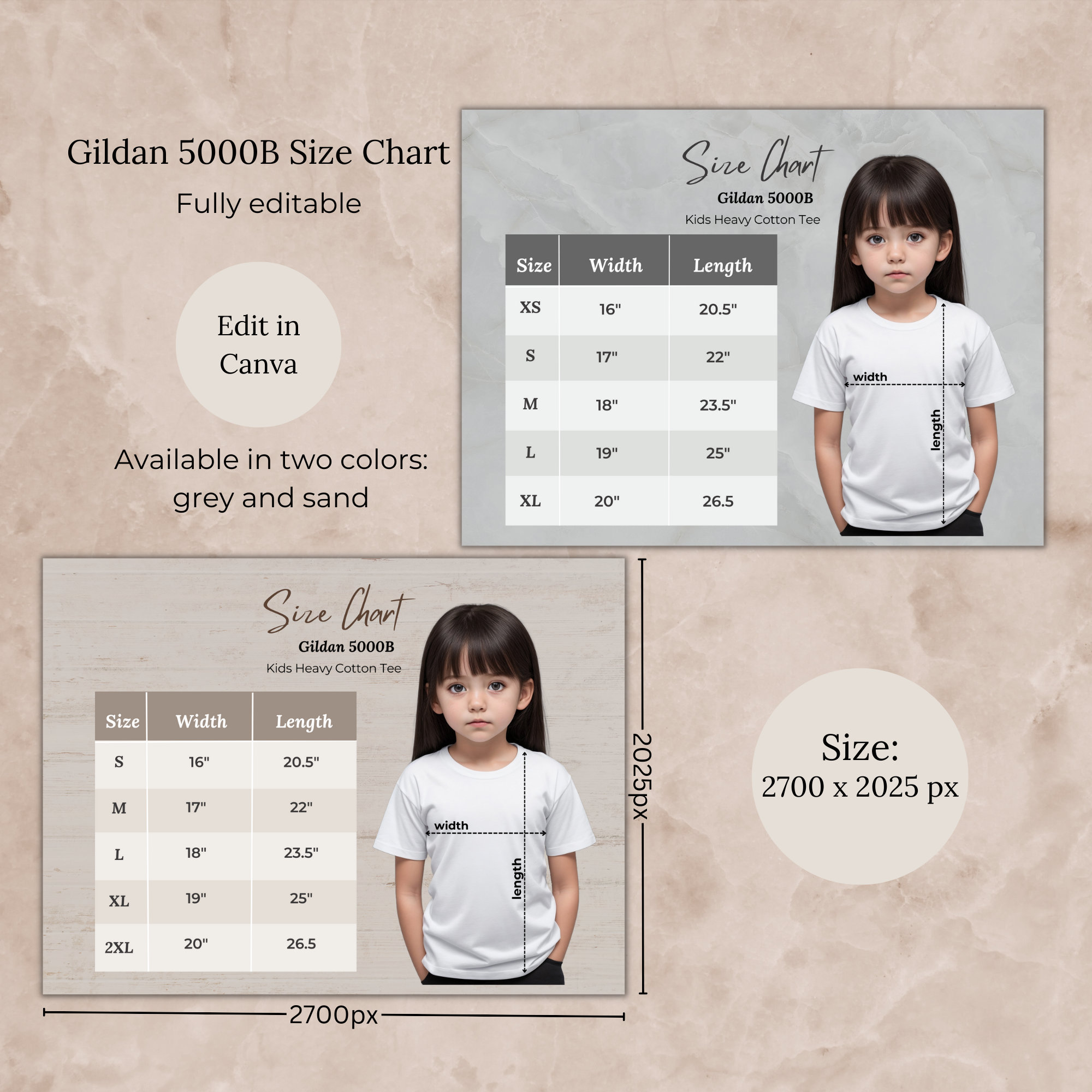 Editable Gildan 5000b Kids Size Chart Canva Template Bundle, Gildan ...