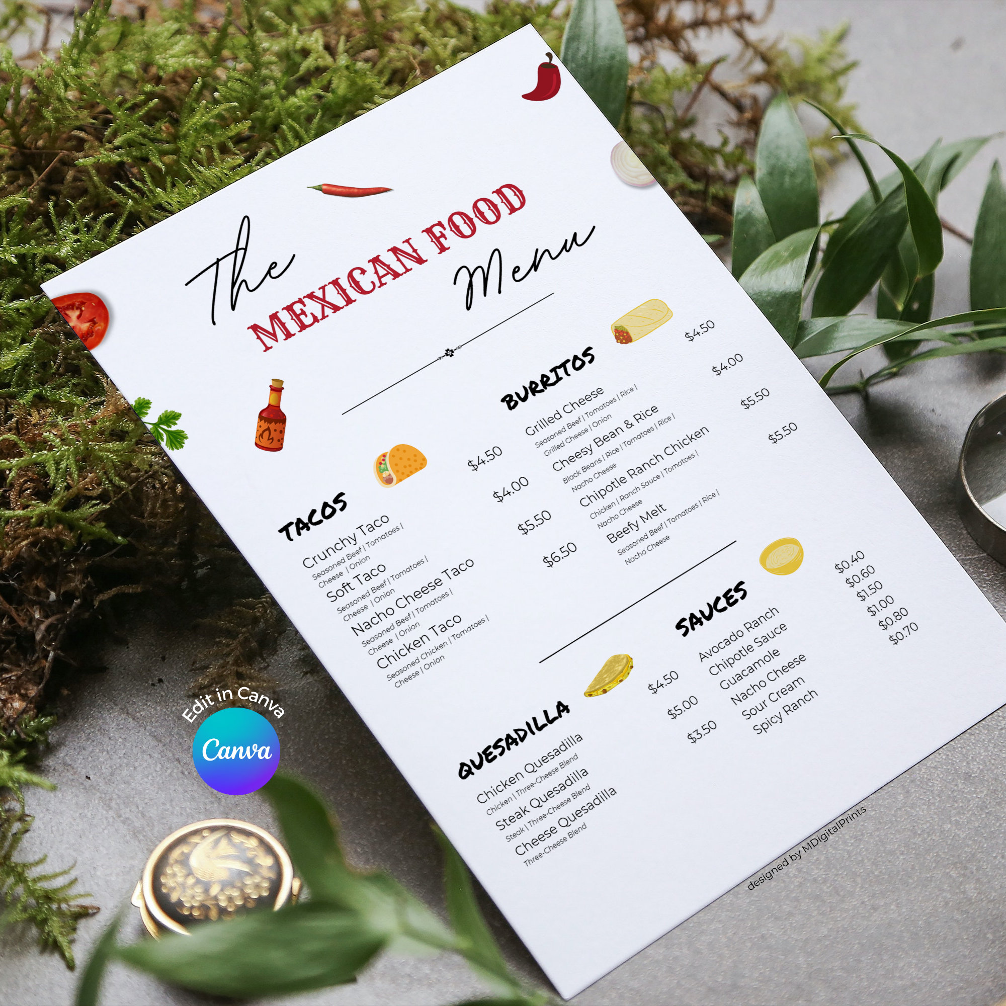 Mexican Food Menu Canva Template, Editable Menu for Mexican Restaurant ...