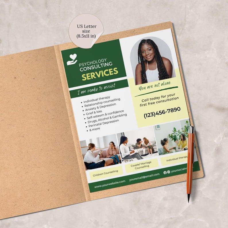 Psychology Flyer Canva Template, Editable Counseling Therapist Template ...
