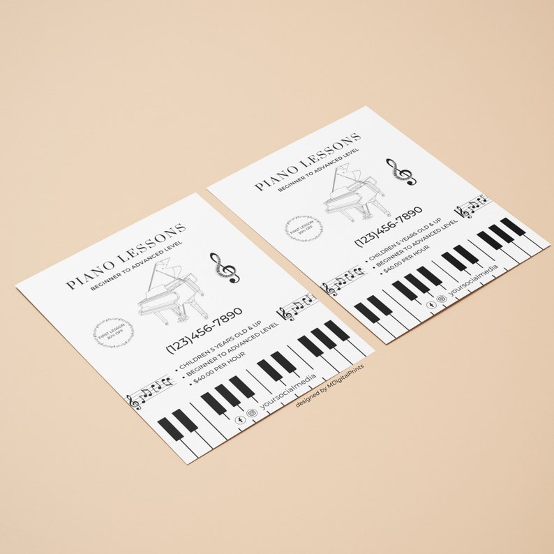 Piano Lessons Flyer Canva Template Piano Teacher Editable - Etsy