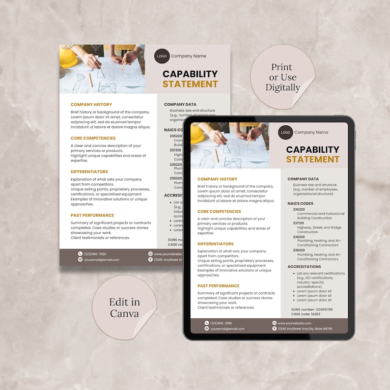 Capability Statement Canva Template Editable Capability Statement Document Government ...
