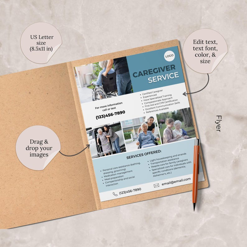 Caregiver Service Flyer Canva Template Bundle, Elderly Care Brochure ...