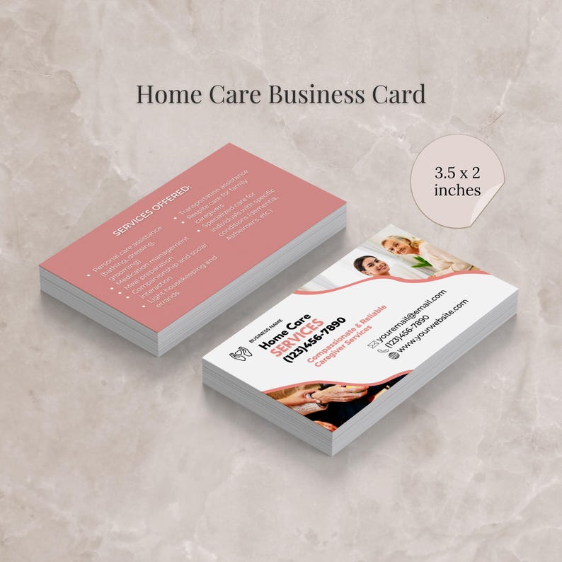 Caregiver Business Card Canva Template Pink Elderly Care Card Template ...