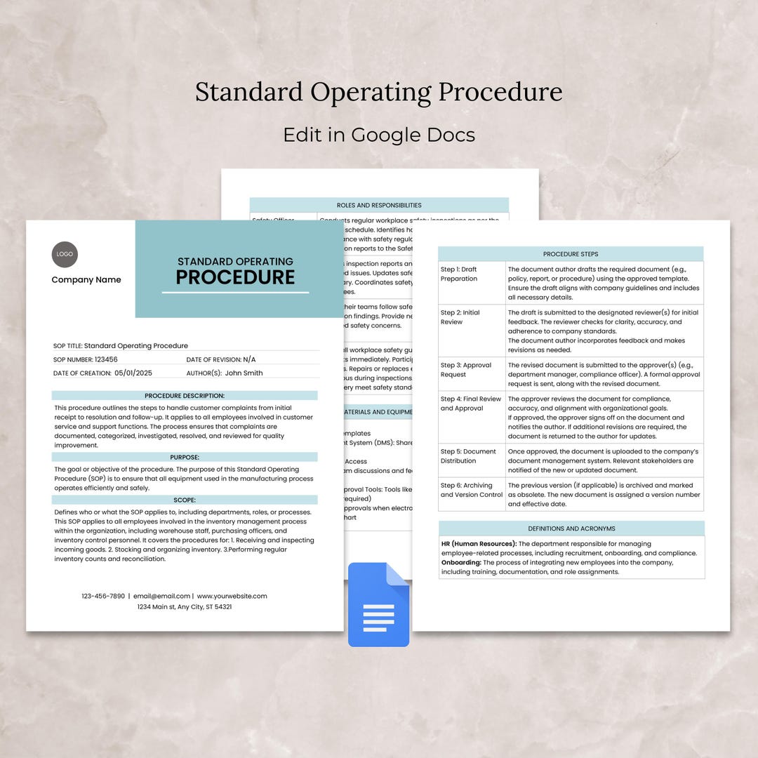 Standard Operating Procedure Template Docs, Editable SOP Document ...