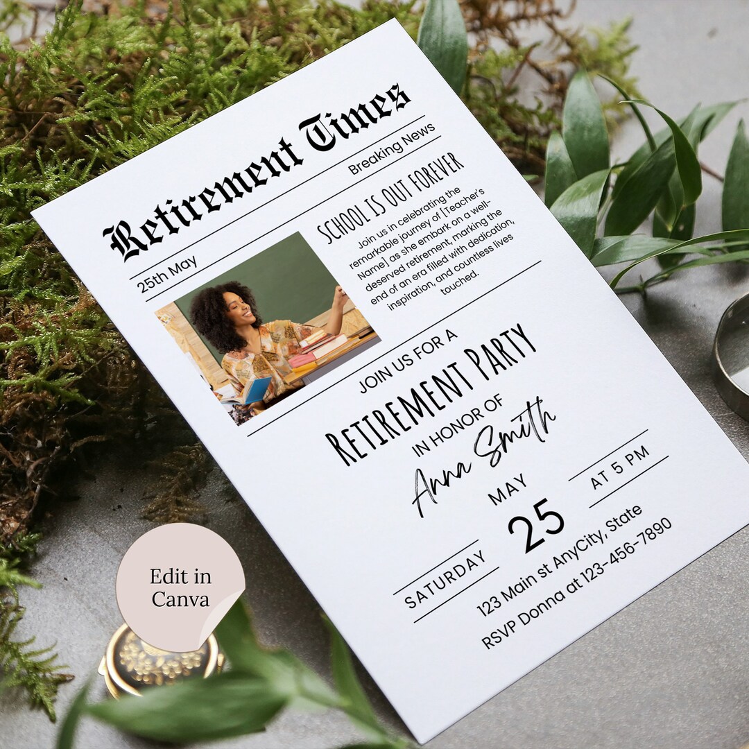 Teacher Retirement Invitation Canva Template Editable School Teacher ...