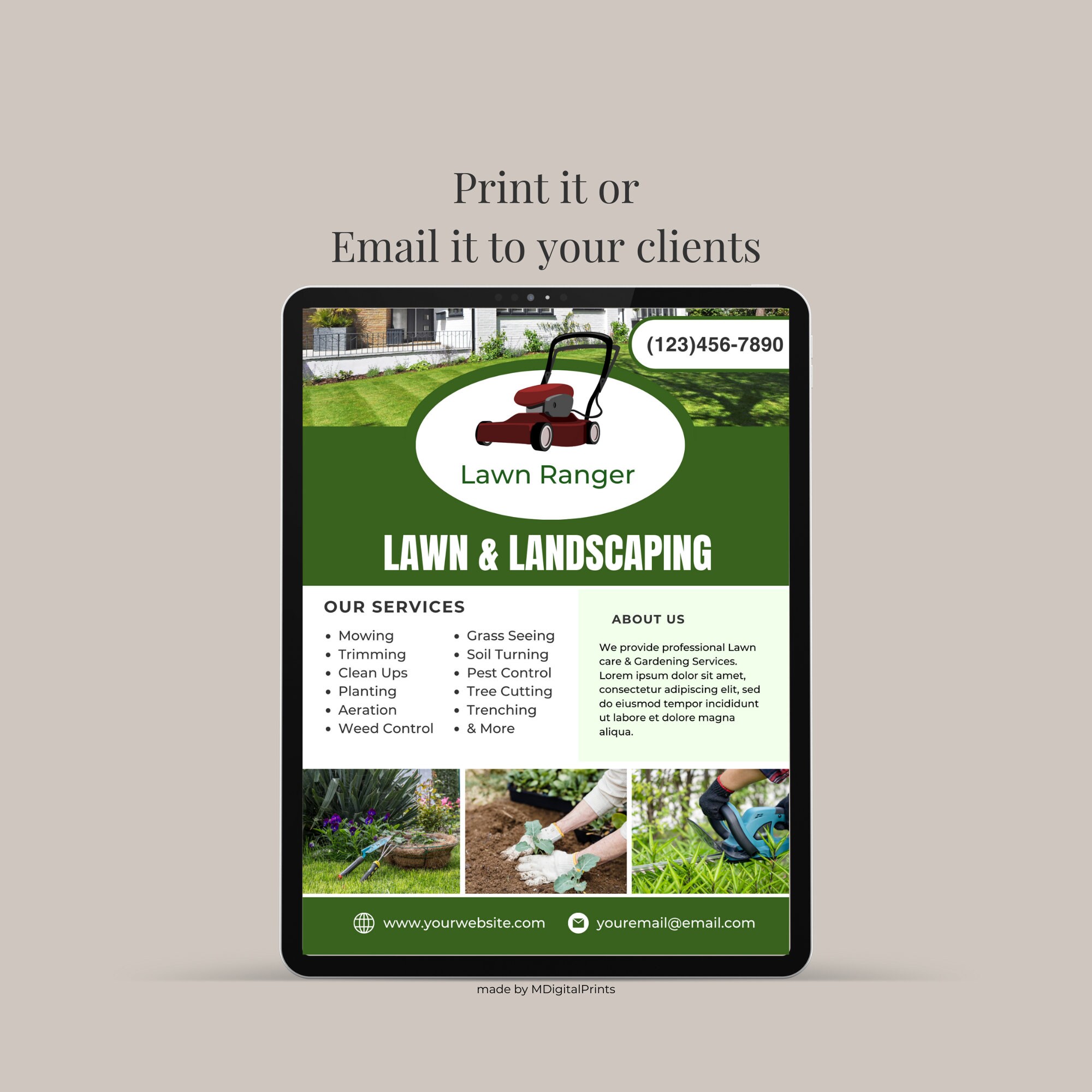 Mowing Services Flyer Canva Template, Lawn Landscaping Services ...