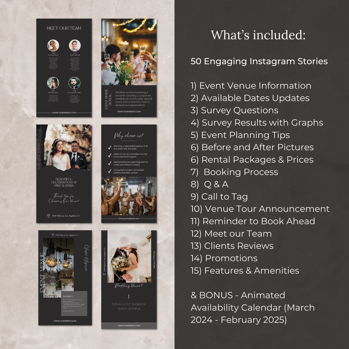 Event Venue Rental Instagram Stories Canva Template Editable Wedding ...