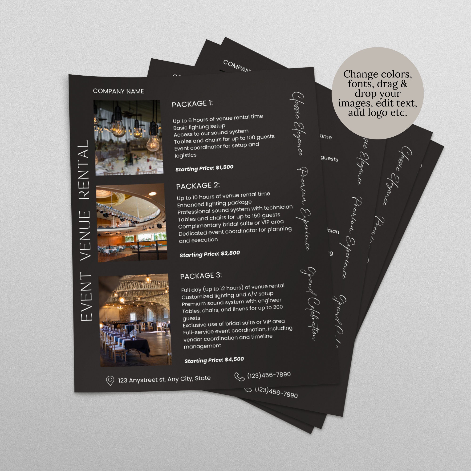 Event Venue Rental Packages Pricing Canva Template, Editable Wedding ...