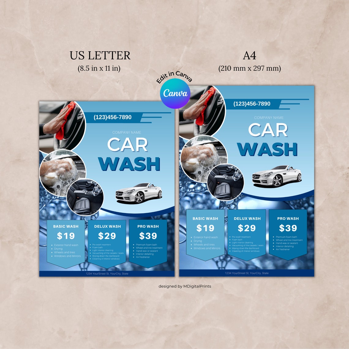 Car Wash Flyer Canva Template, Car Wash Services Price List Editable ...