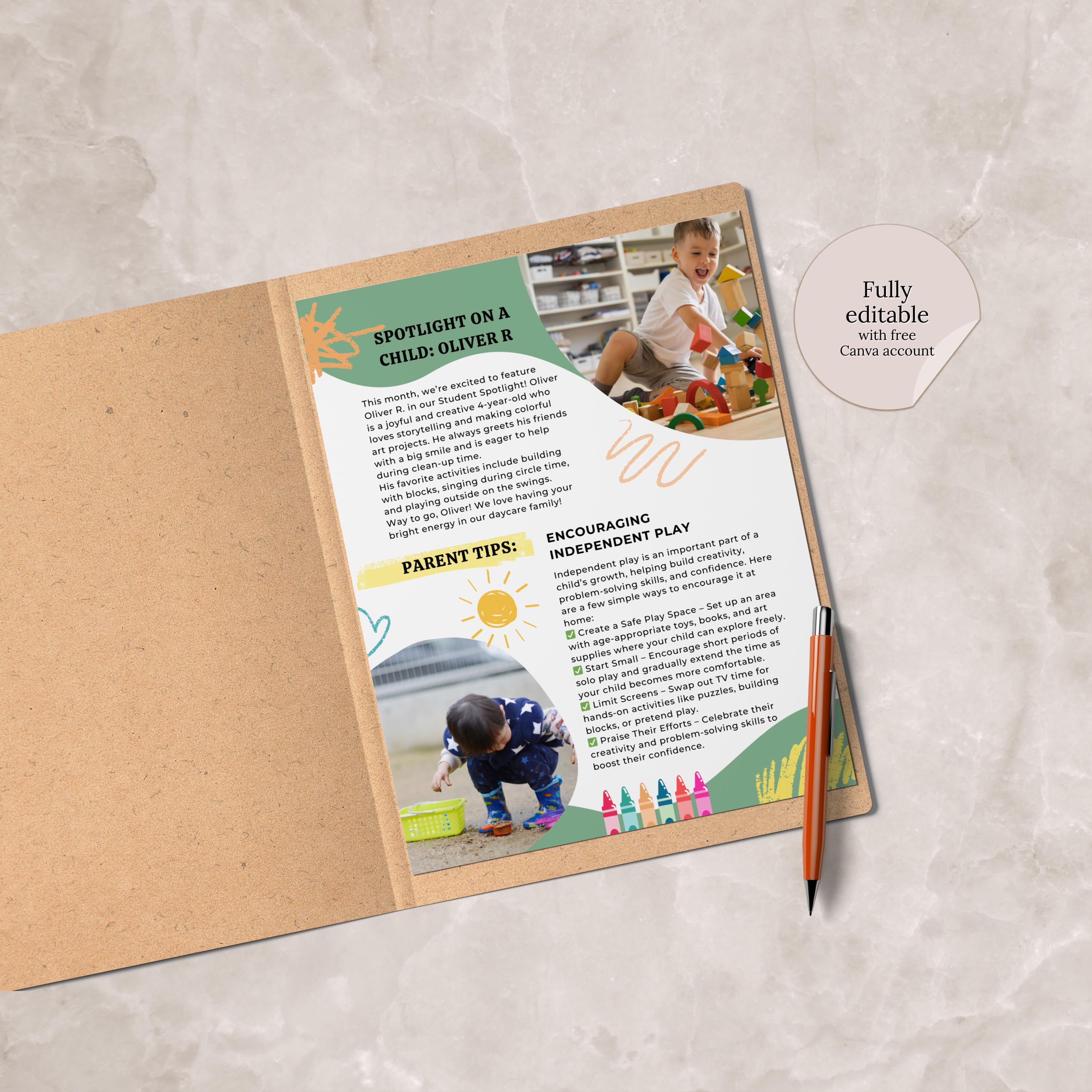 Preschool Newsletter Canva Template, Editable Childcare Newsletter ...