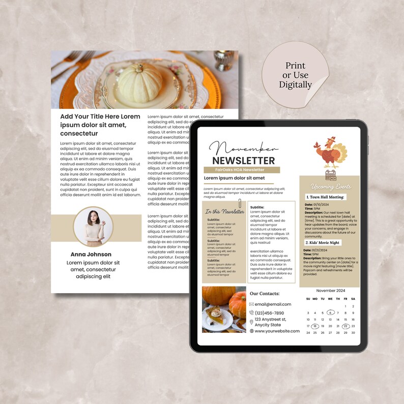 November Newsletter 2026 Canva Template Editable November HOA ...