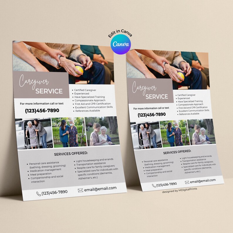 Caregiver Service Flyer Canva Template Elderly Care Template - Etsy